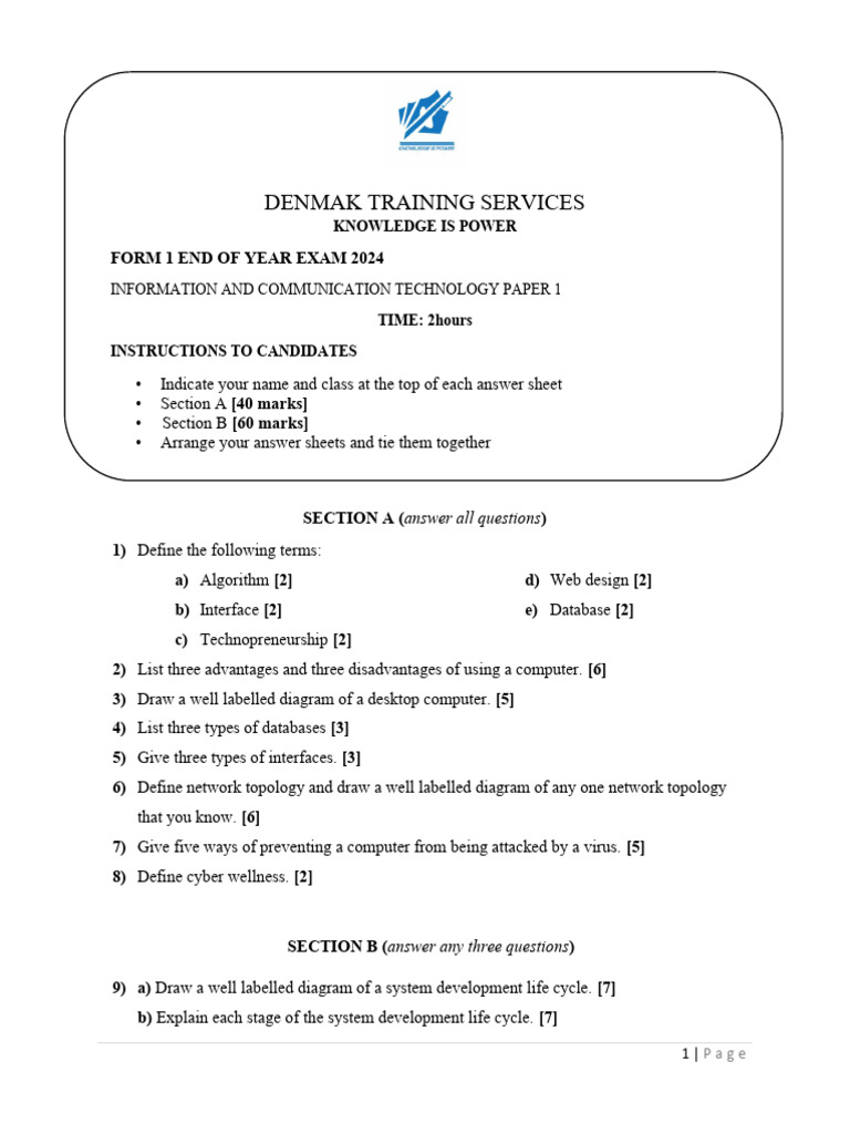 Form 1 ICT Paper 1 X 23 | PDF | Input/Output | Computer Virus