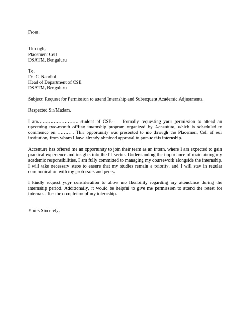 Permission Letter of Internship | PDF