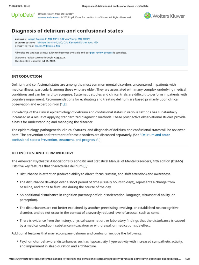 Diagnosis of Delirium and Confusional States - UpToDate | PDF ...