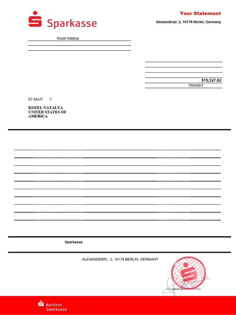 Sparkasse Bank Transit - Kozel Natalya | PDF