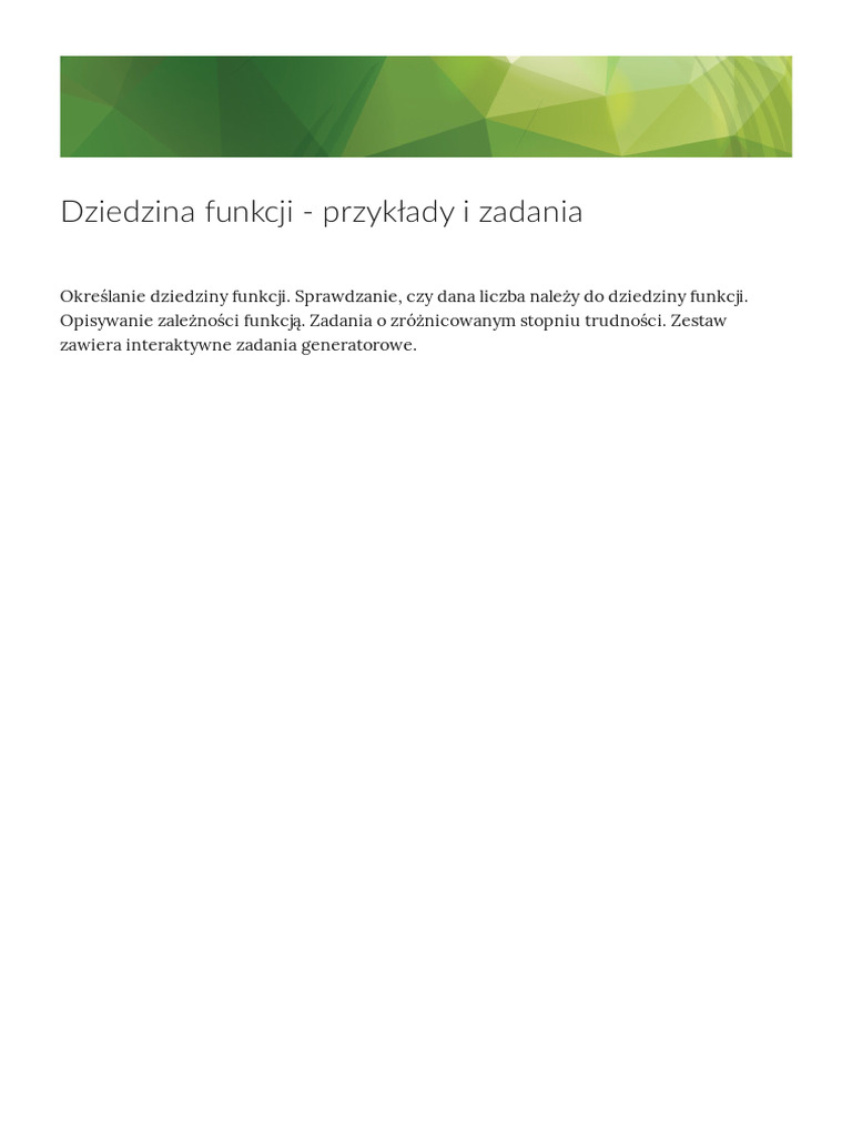Dziedzina Funkcji Przyklady I Zadania | PDF