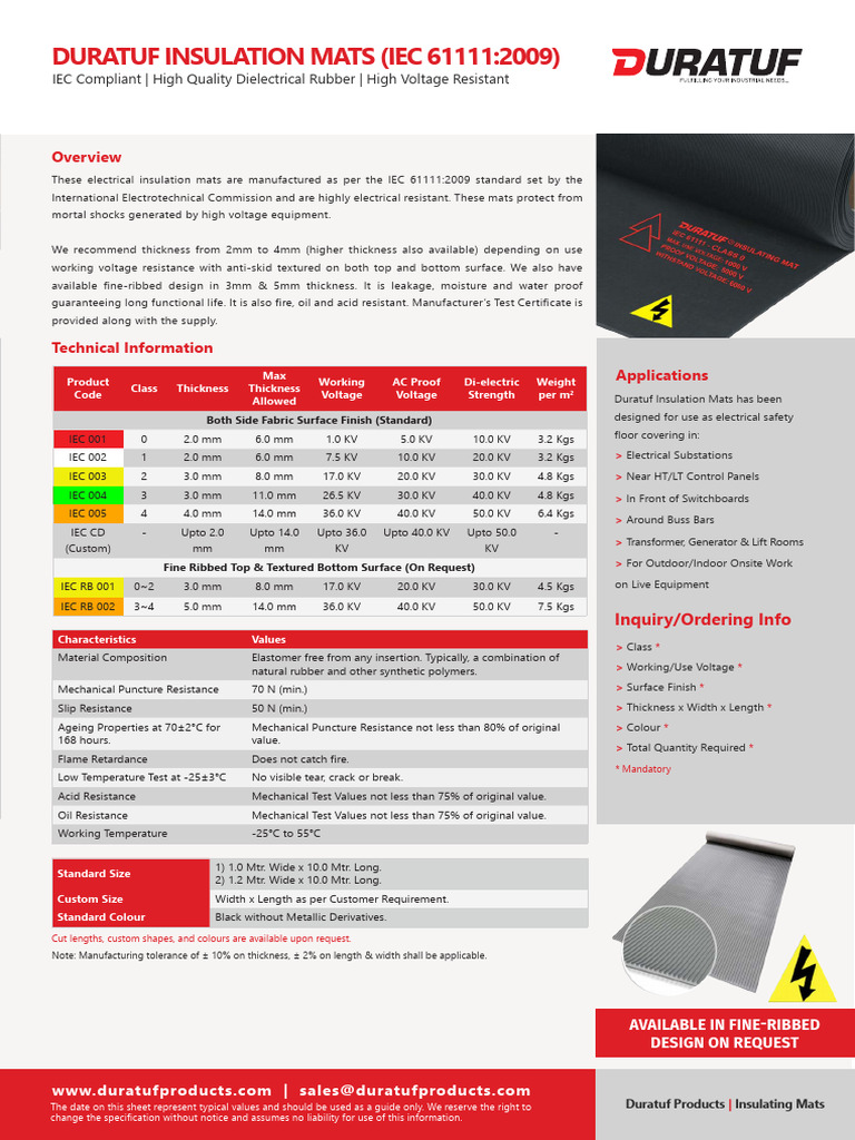 Duratuf Insulating Mats Overview | PDF | Insulator (Electricity ...
