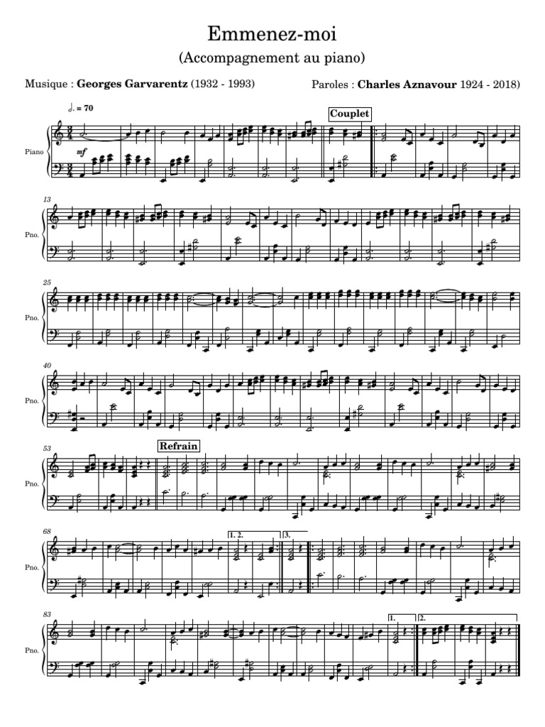 Aznavour Emmenez Moi Piano | PDF | European Musicians | Composers