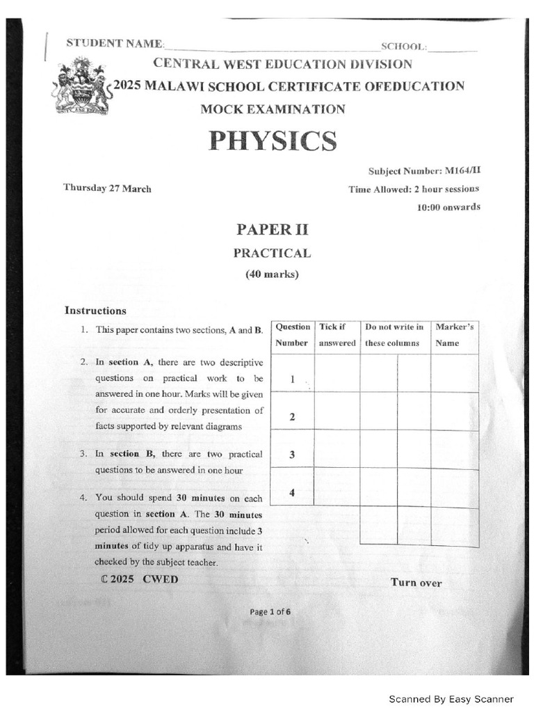 CWED Mock Physics pp2 | PDF