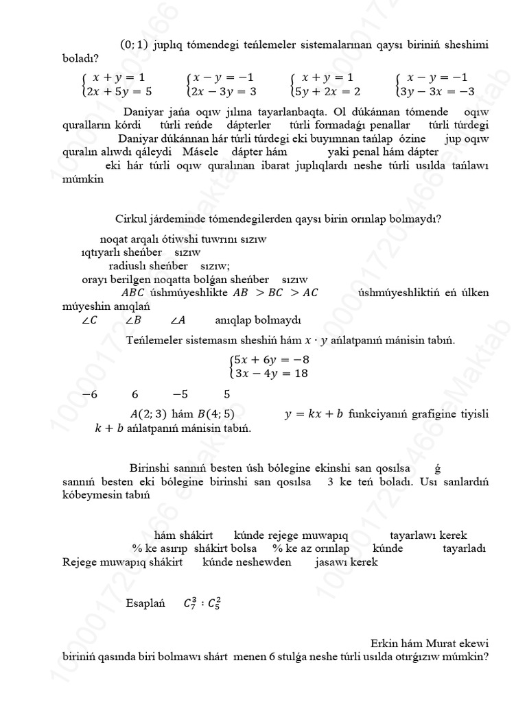 7 Klass Matematika 4-ChSB Demo Variant | PDF