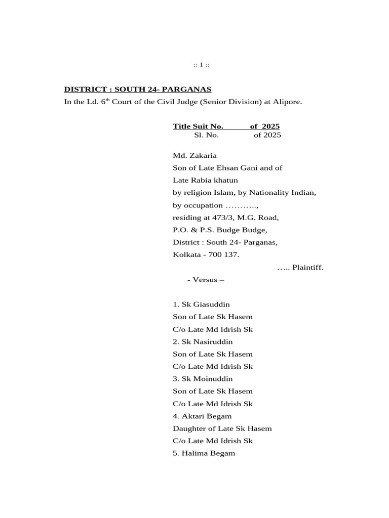 (Partition & Permanent Injunction (Md. Zakaria - Vs - Md. Saikandar ...
