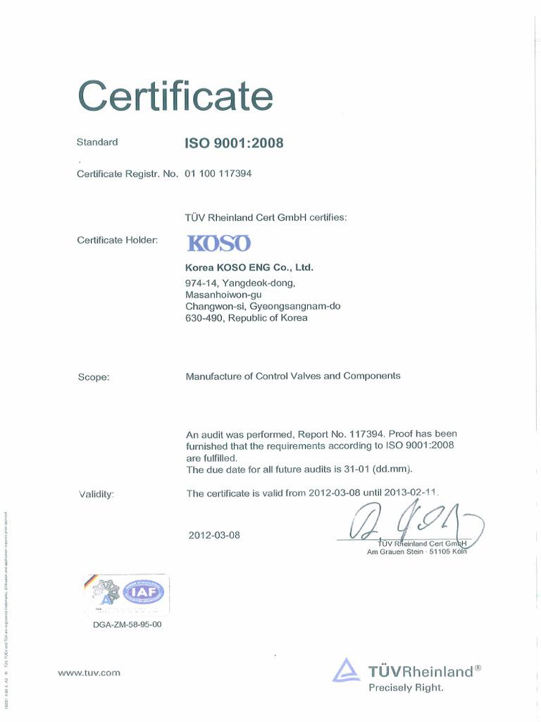 ISO9001 - CERT by TUV - 2012 | PDF