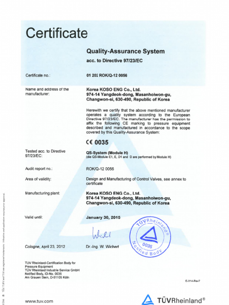 CE PED (Including PMA & Scope) by TUV - 2012 | PDF