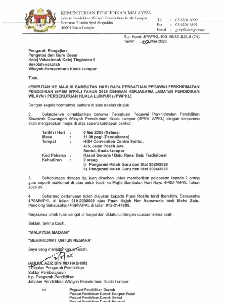 74 PP KV Jemputan Ke Majlis Sambutan Hari Raya Persatuan Pegawai ...