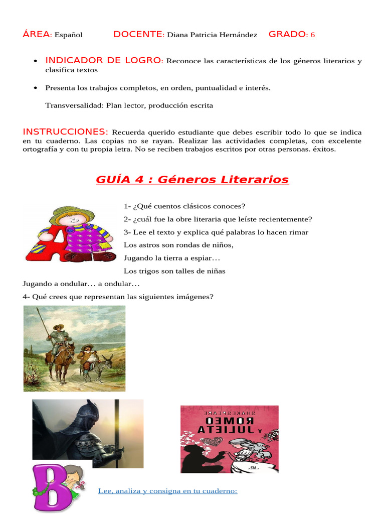 GRADO 6 y 7 - Generos Literarios | PDF | Poesía | Narración