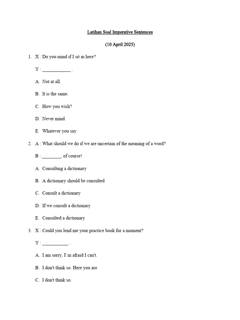 Latihan Soal Imperative Sentences (10 April 2025) | PDF