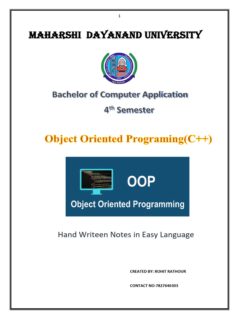 MDU BCA - Object Oriented Programing (C++) | PDF | Object Oriented Programming | Class (Computer ...