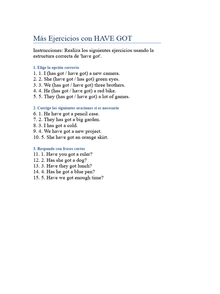 Mas Ejercicios Have Got | PDF
