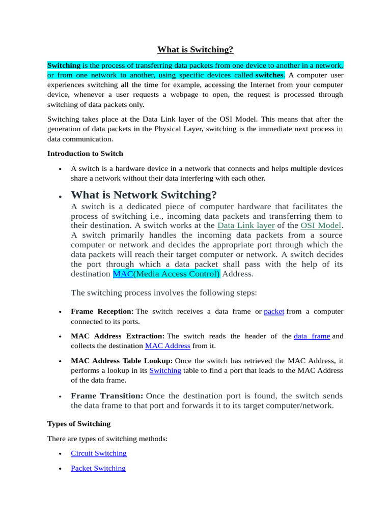 What Is Switching | PDF | Network Switch | Computer Network