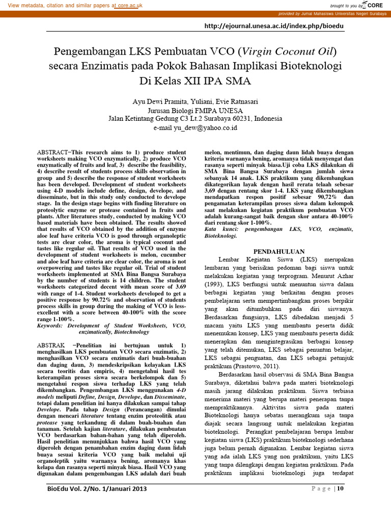 Pengembangan LKS Pembuatan VCO Virgin Co | PDF