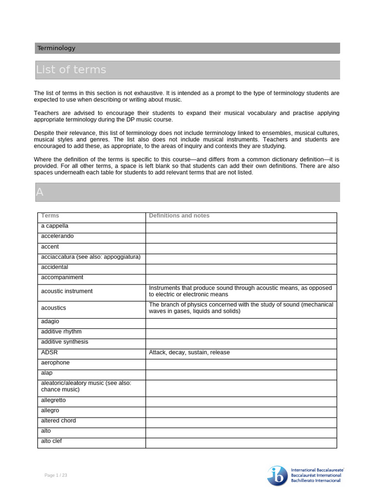 Music List of Terminology | PDF | Sound | Harmony