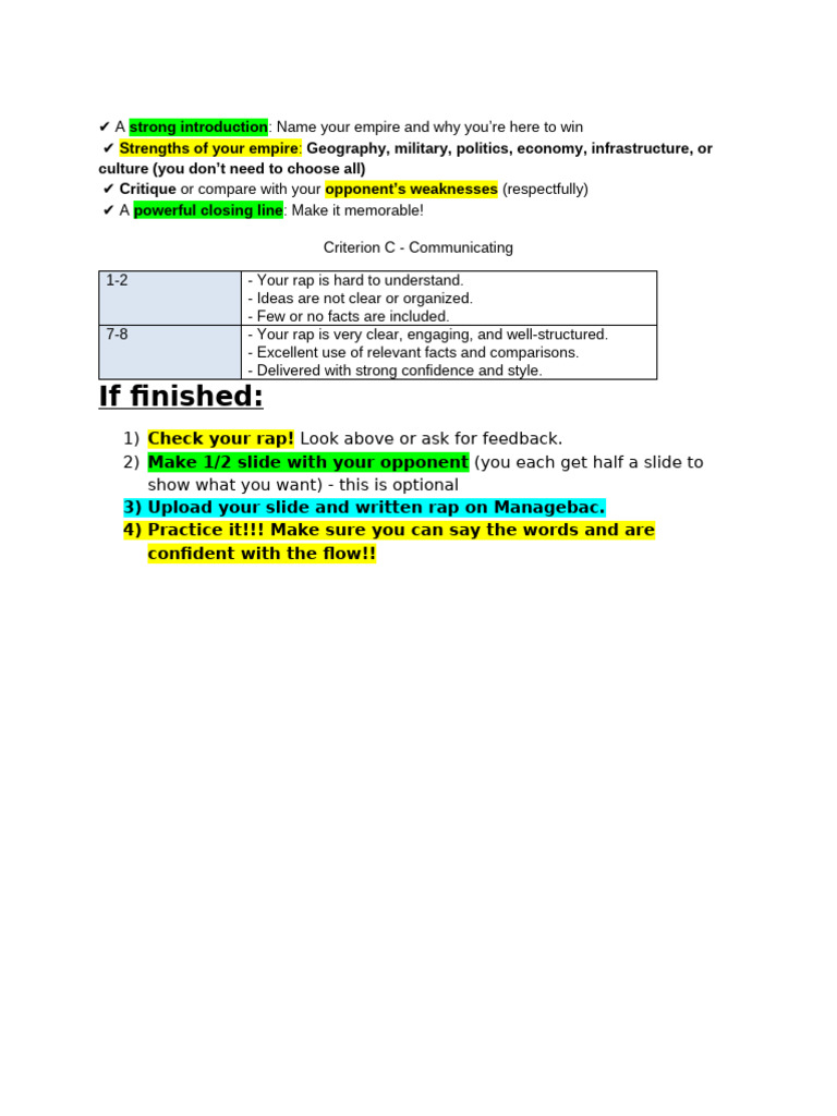 Your Rap Should Include | PDF