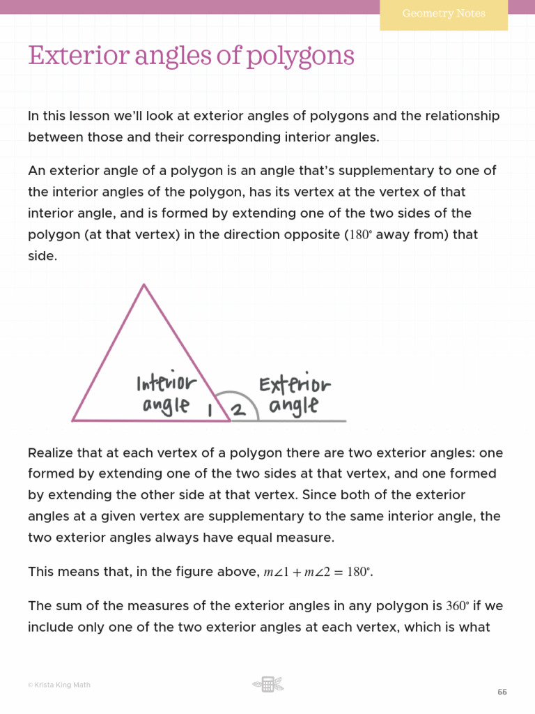 Understanding Exterior Angles of Polygons | PDF | Triangle | Polygon