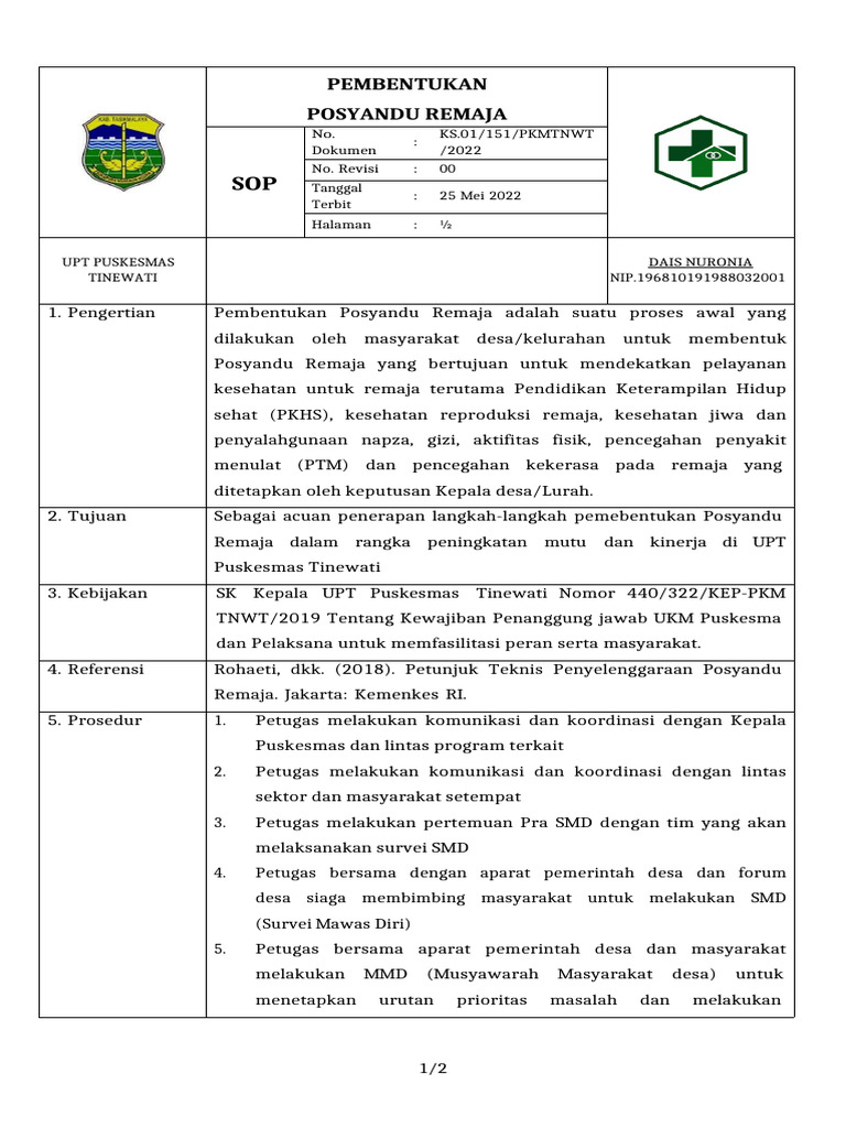 Sop Pembentukan Posyandu Remaja | PDF