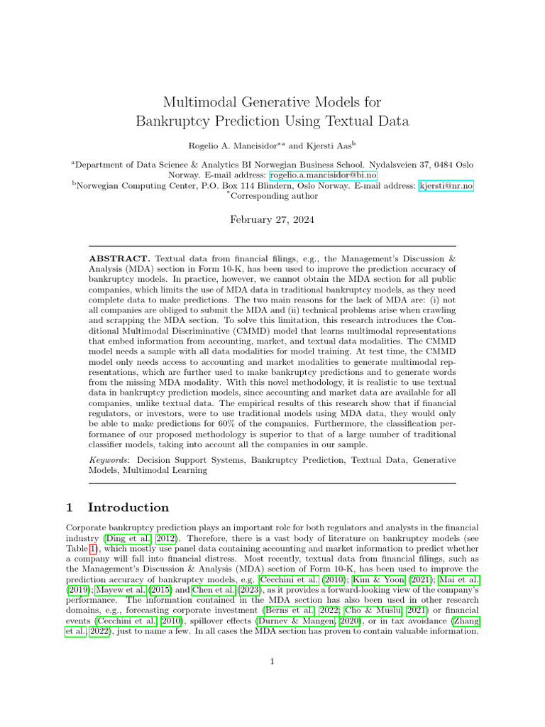 2024-Multimodal Generative Models For Bankruptcy Prediction Using Textual Data | PDF | Applied ...