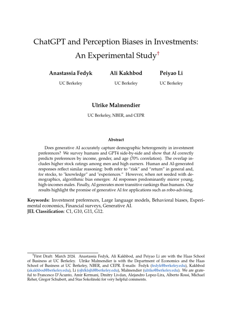 2024-ChatGPT and Perception Biases in Investments - An Experimental Study | PDF | Survey ...