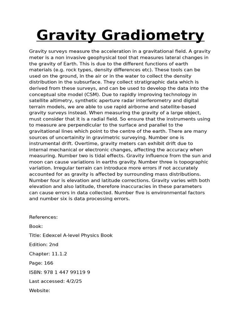 Gravity Gradiometry Essay | PDF