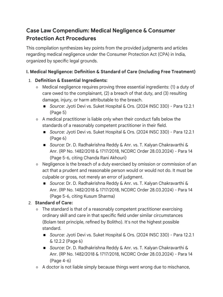 Medical Negligence & CPA Case Law Guide | PDF | Negligence | Standard ...