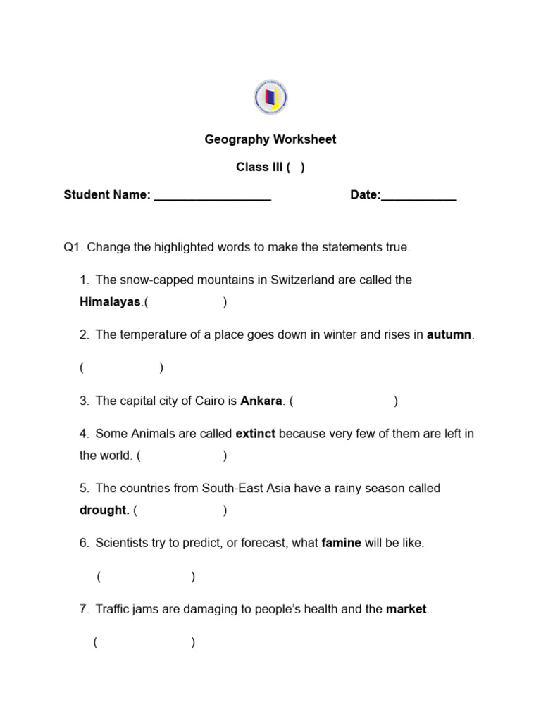 Geography Revision Worksheet | PDF | Earth Sciences | Meteorology
