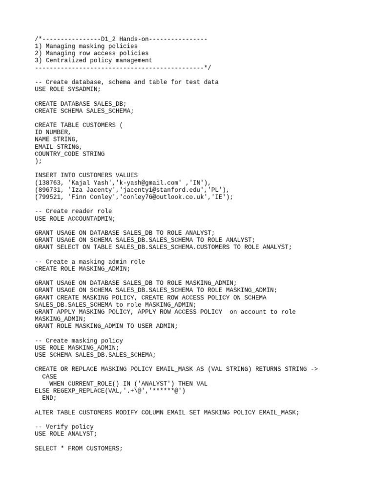 D1 - 2 - Column and Row Level Securitys | PDF | Table (Database ...