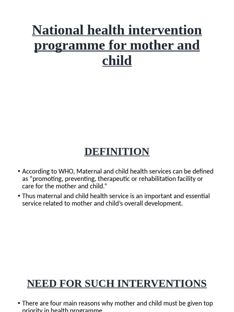 National Health Intervention Programme For Mother and Child | PDF ...