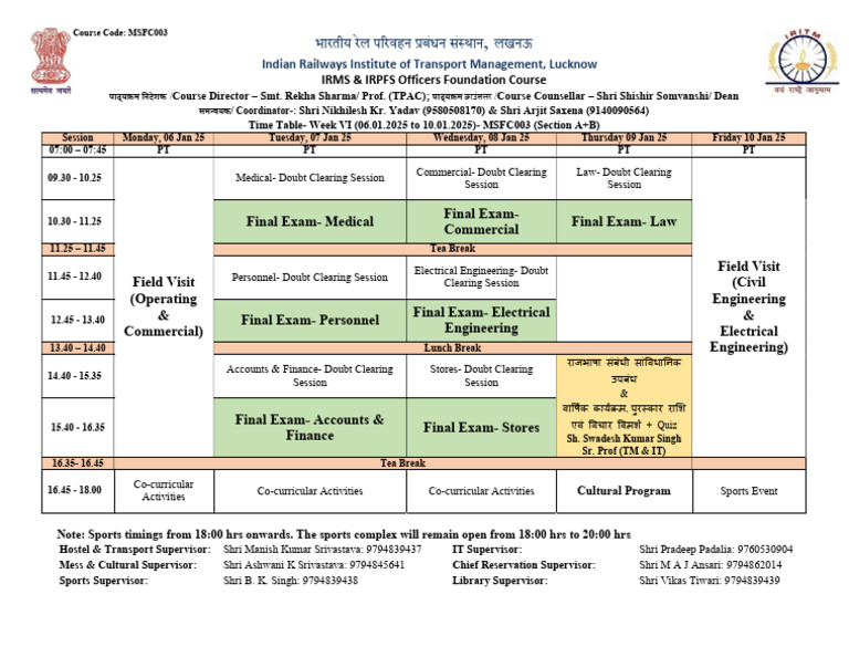 Time Table - MSFC003 (A+B) - Week 6 | PDF