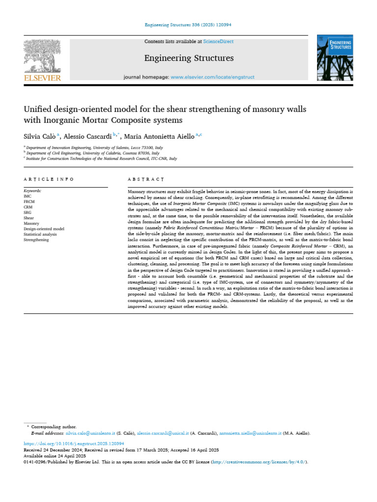 Unified Design-Oriented Model For The Shear Strengthening of Masonry ...