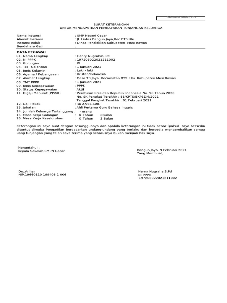 CONTOH KP 4 PPPK | PDF