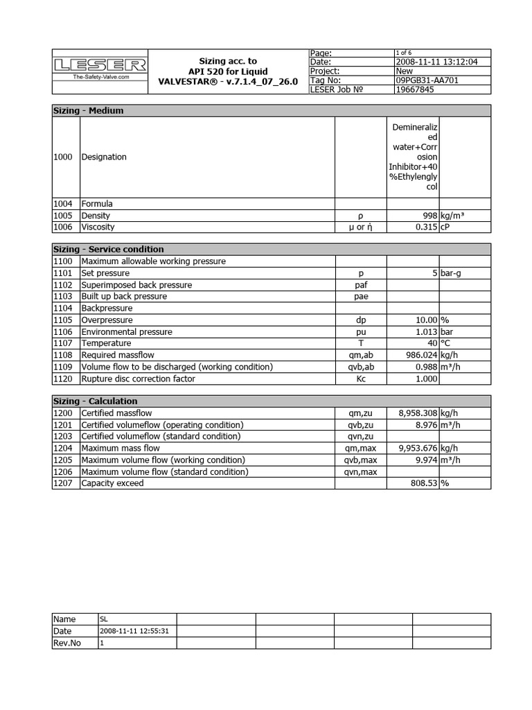 API 520 Liquid Sizing for VALVESTAR | PDF | Valve | Pressure