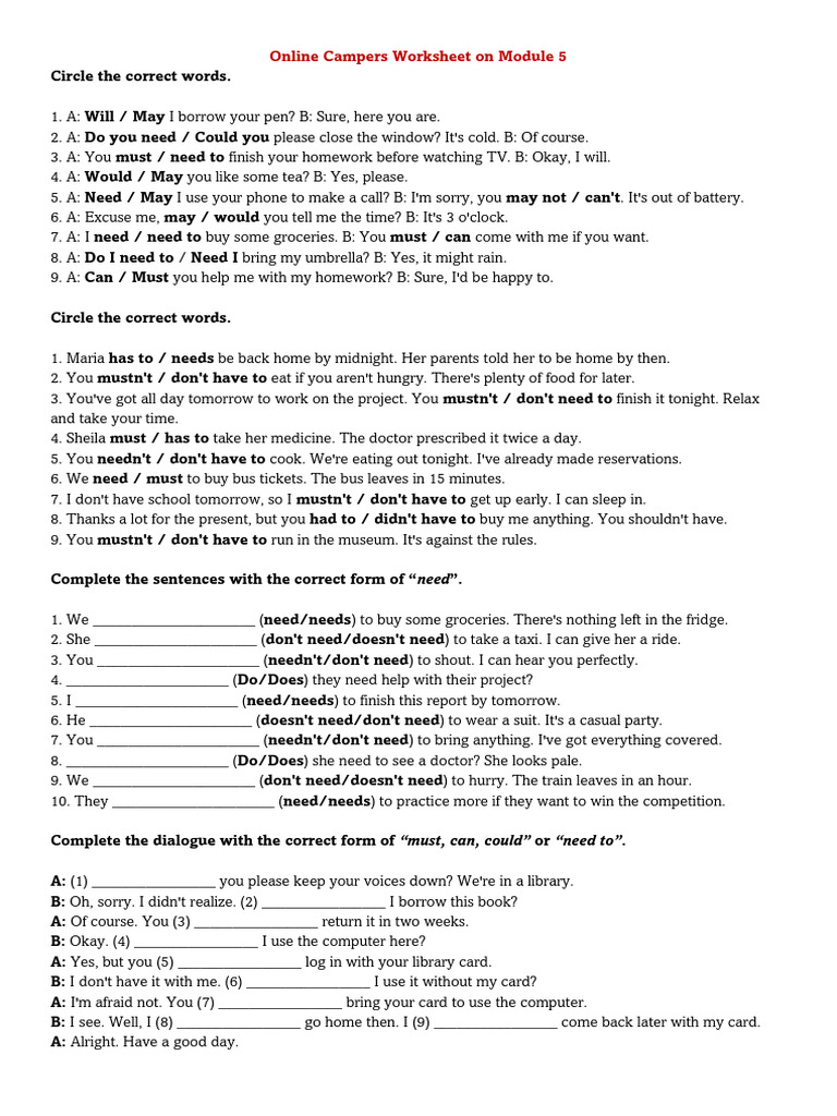 Online Campers Worksheet On Module 5 18 Şubat | PDF