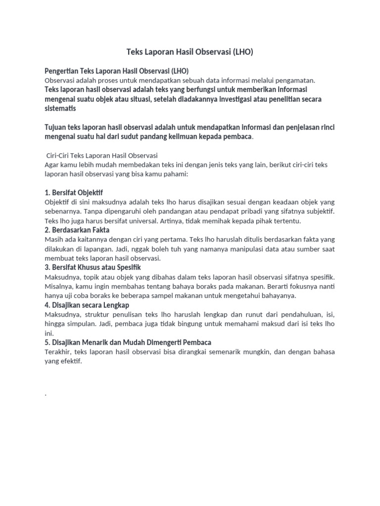 Teks Laporan Hasil Observasi | PDF