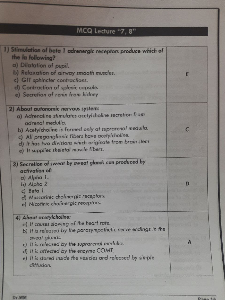 Physiology MCQ & Written - MU | PDF
