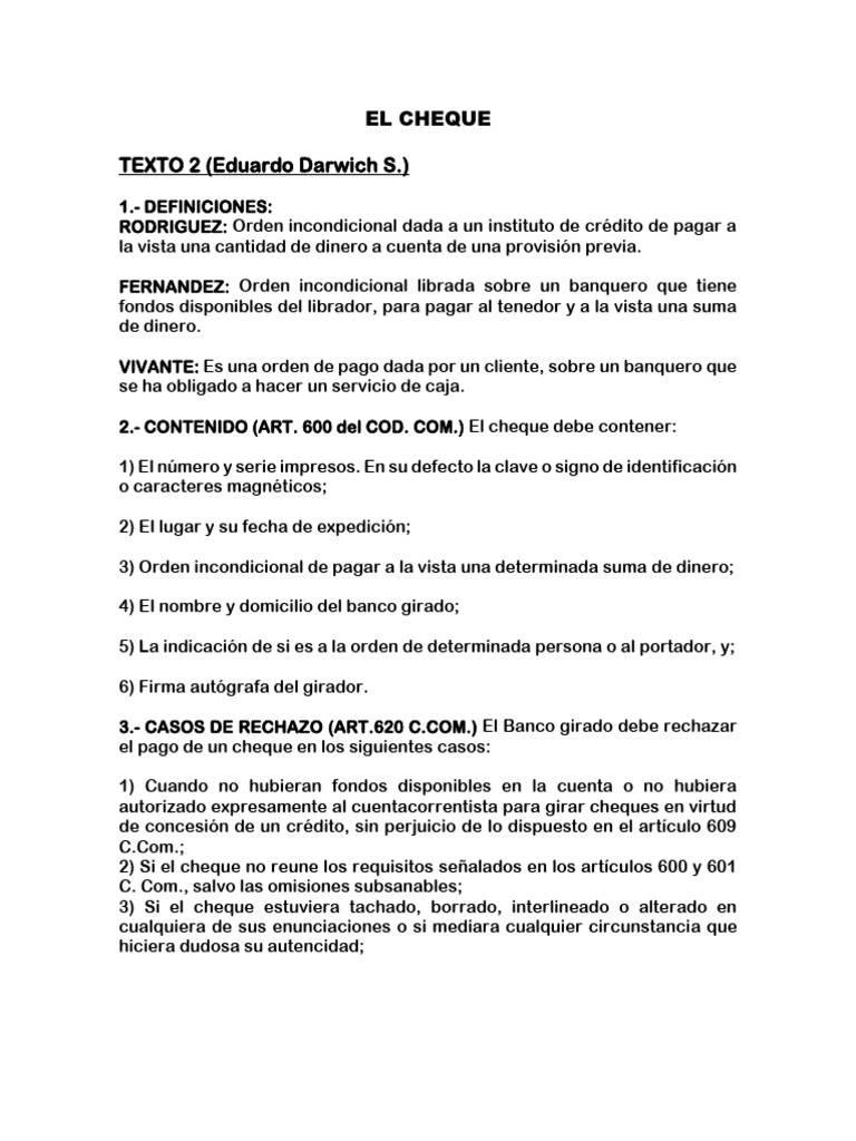 TEMA 6 EL CHEQUE (TEXTO 1)_9918e5c220606dde1e55b75faeffb0b2 | PDF | Cheque | Pagaré