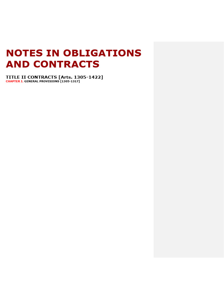 Notes On Contracts | PDF | Marriage | Business Law