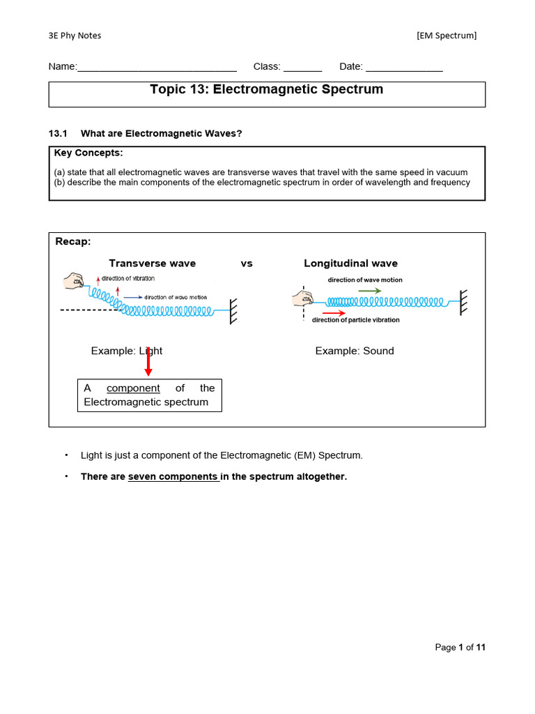 CH 13 EM Spectrum Notes - 2025 | PDF | Electromagnetic Radiation ...