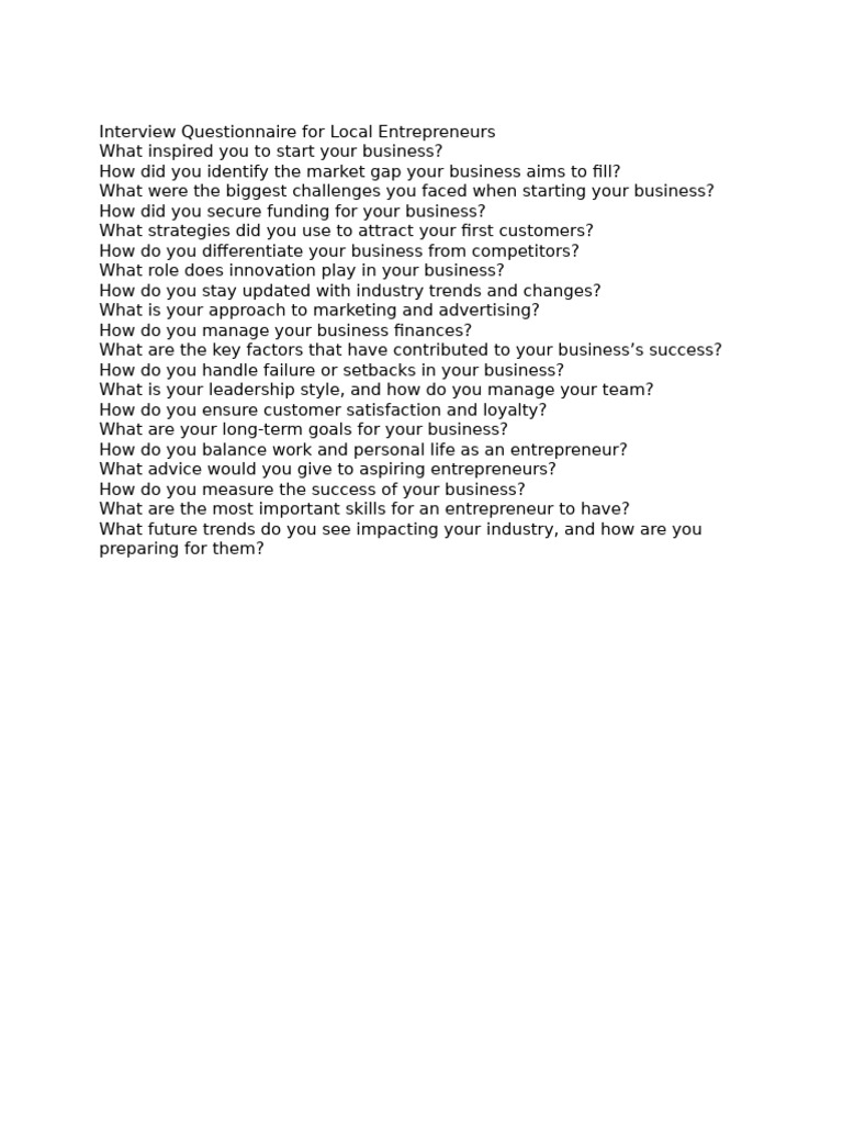 Local Entrepreneur Interview Questions | PDF