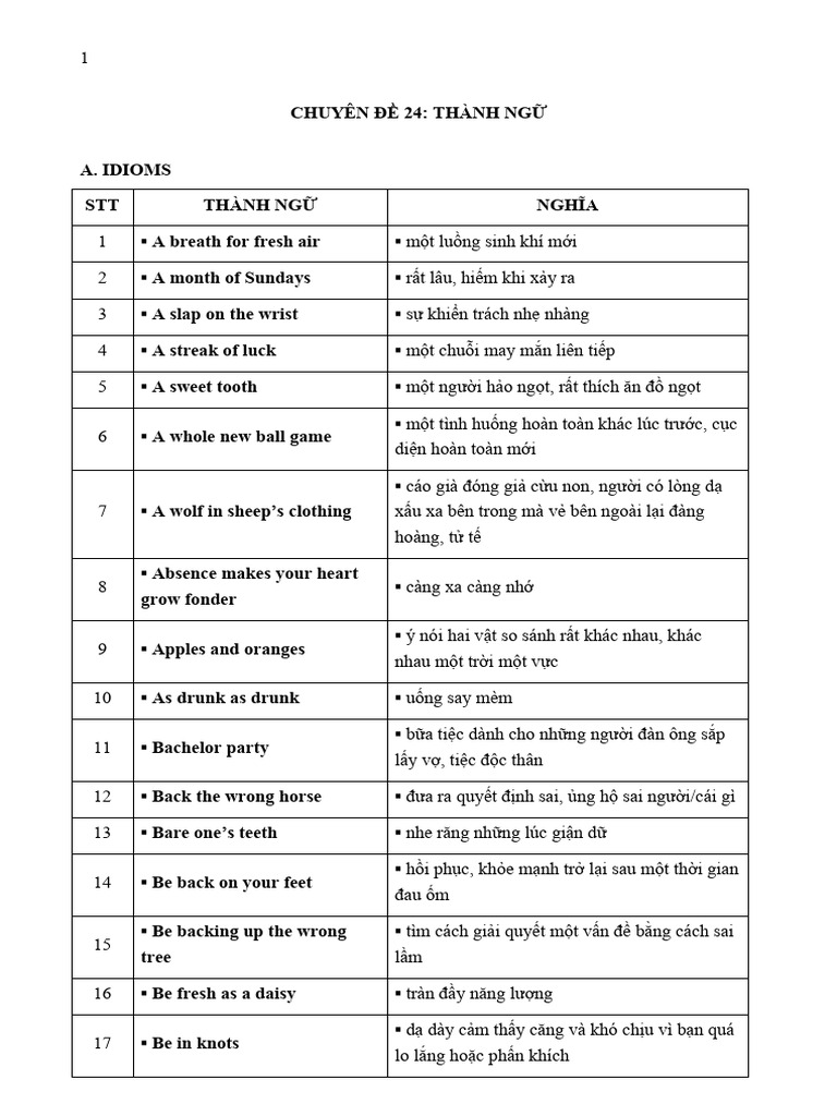 CHUYÊN ĐỀ 24 - IDIOMS | PDF