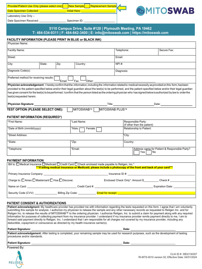 Mito Laboratory Requisition Form | PDF | Payments | Health Care