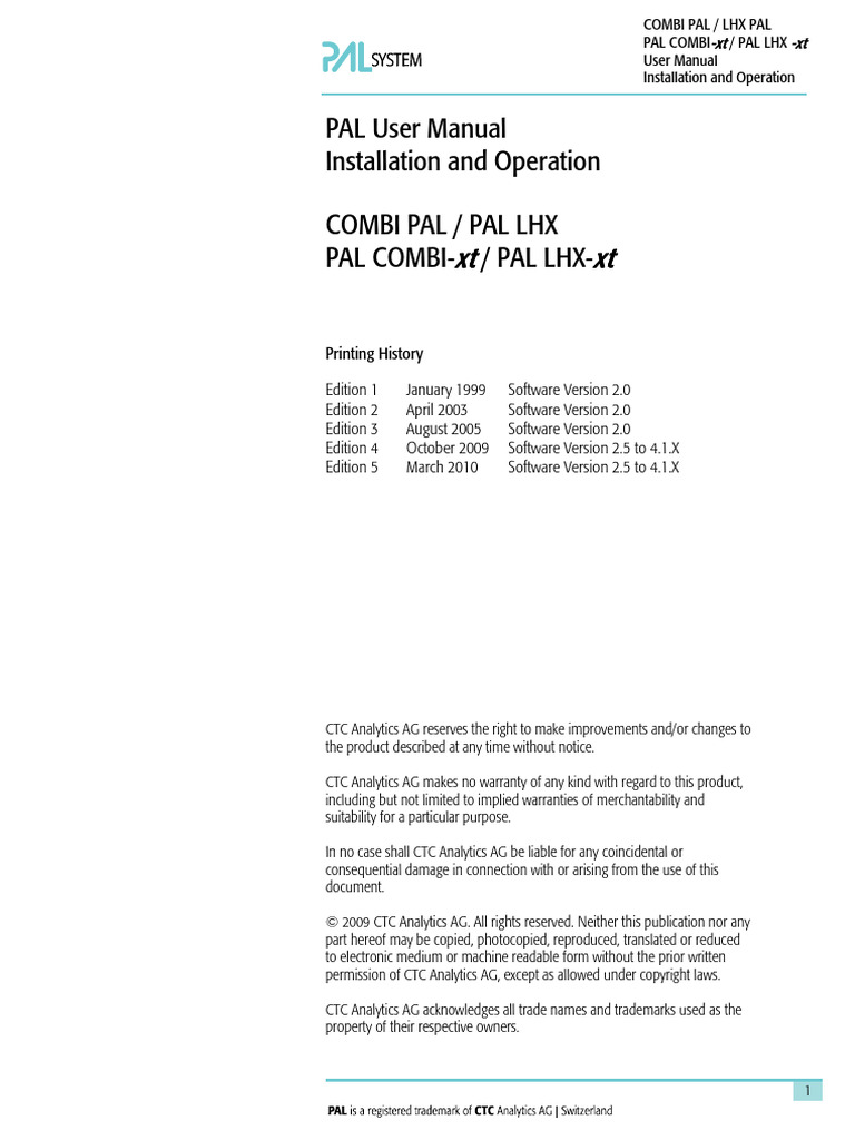 PAL System User Manual: Installation Guide | PDF | Power Supply | Syringe