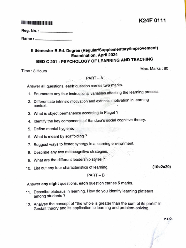 Psychology Pyq 2sem | PDF