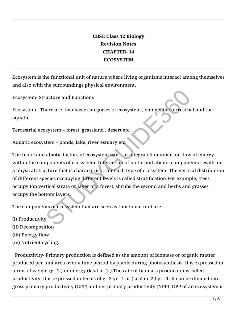 Class 12 Ecosystem Overview Notes | PDF | Ecosystem | Food Web