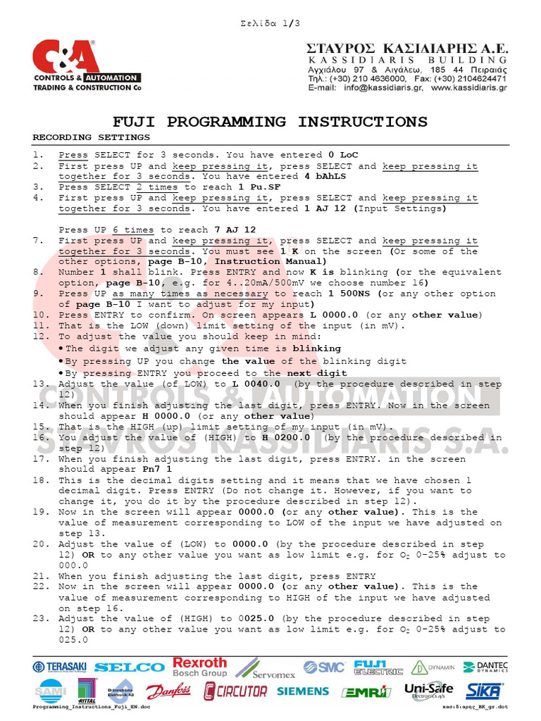 Programming Instructions Fuji EN | PDF