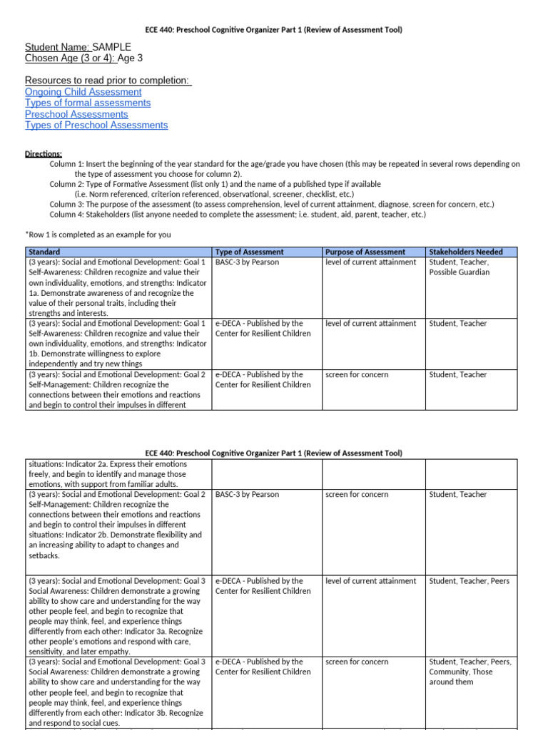 EXAMPLE Preschool Cognitive Organizer Part 1 | PDF | Psychological ...