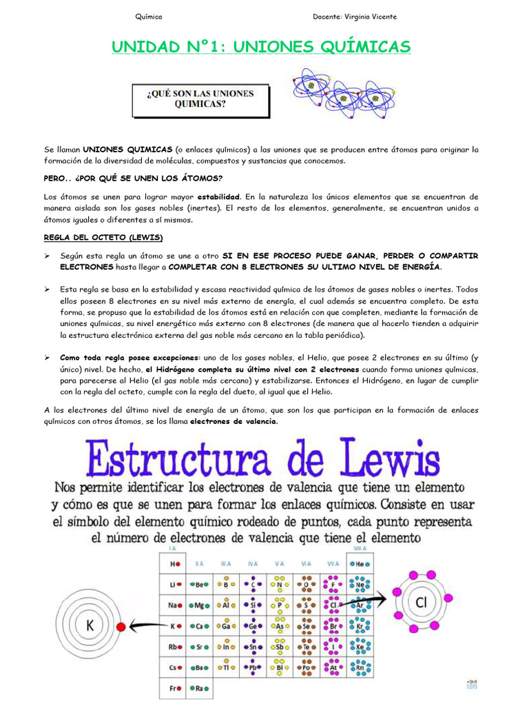 Unidad N°1 - Uniones Químicas - 2025 - Estudiante | PDF | Enlace covalente | Enlace iónico