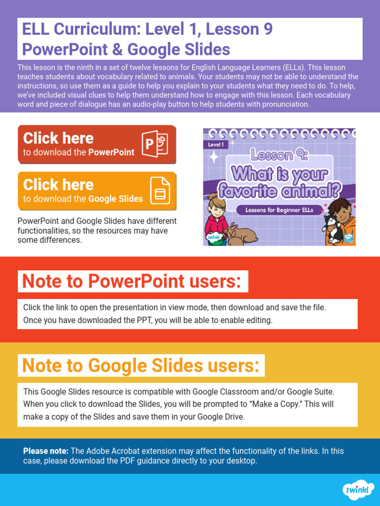 Ell Curriculum Level 1 Lesson 9 Powerpoint Google Slides Us e ...